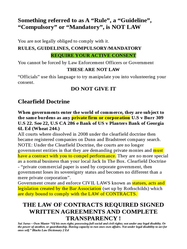 Mandatory NOT Legal No Contract Clearfield Doctrine | PDF | Justice ...