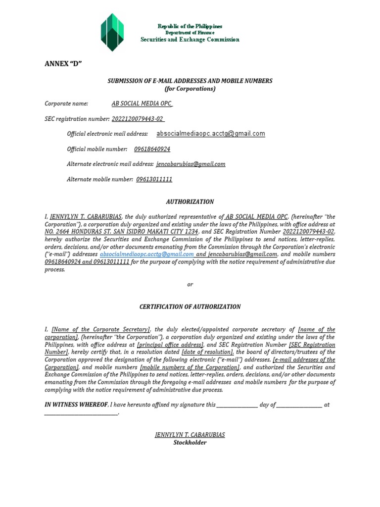 SEC Contact Info Submission Guide | PDF | U.S. Securities And Exchange ...
