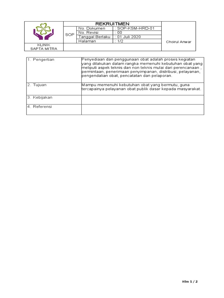 Bab 3 Ep 3.2.1.2 (Sop Penyediaan Dan Penggunaan Obat) | PDF