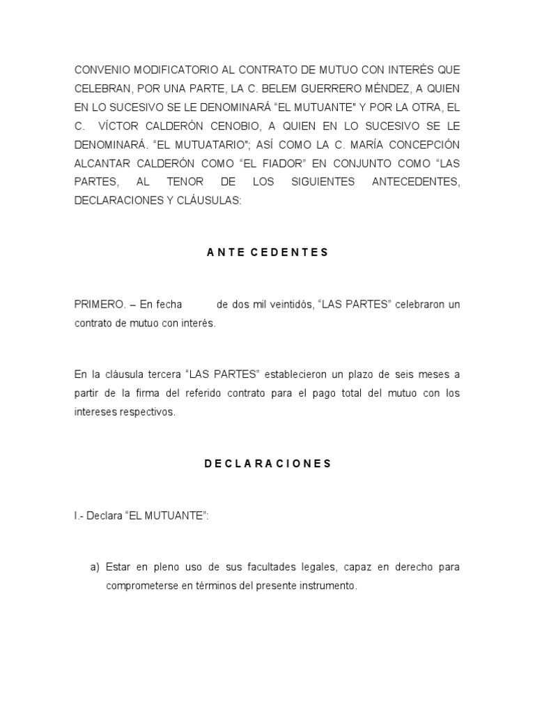Convenio Modificatorio Al Contrato | PDF | Derecho privado | Ley común