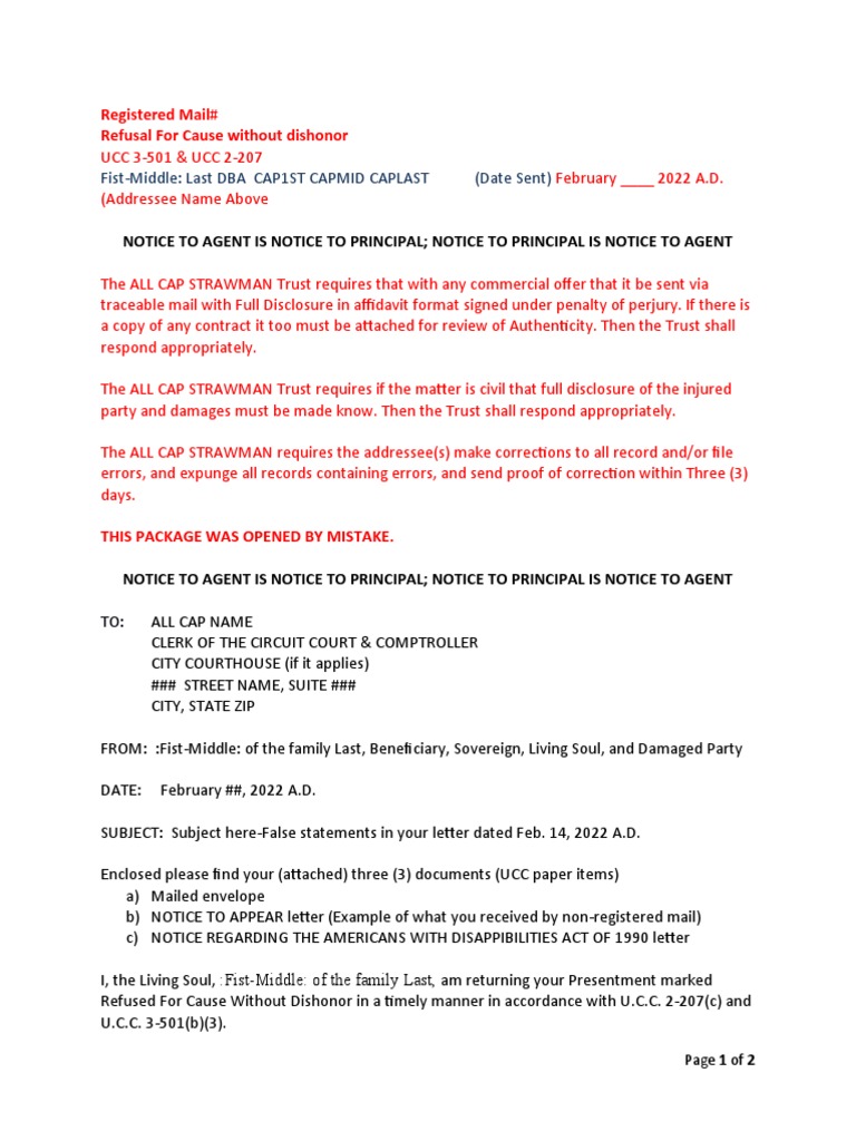 Registered Mail Refusal Without Dishonor | PDF | Common Law | Uniform ...