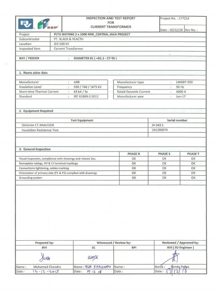 Current Transformer Inspection and Test Report Insights | PDF ...