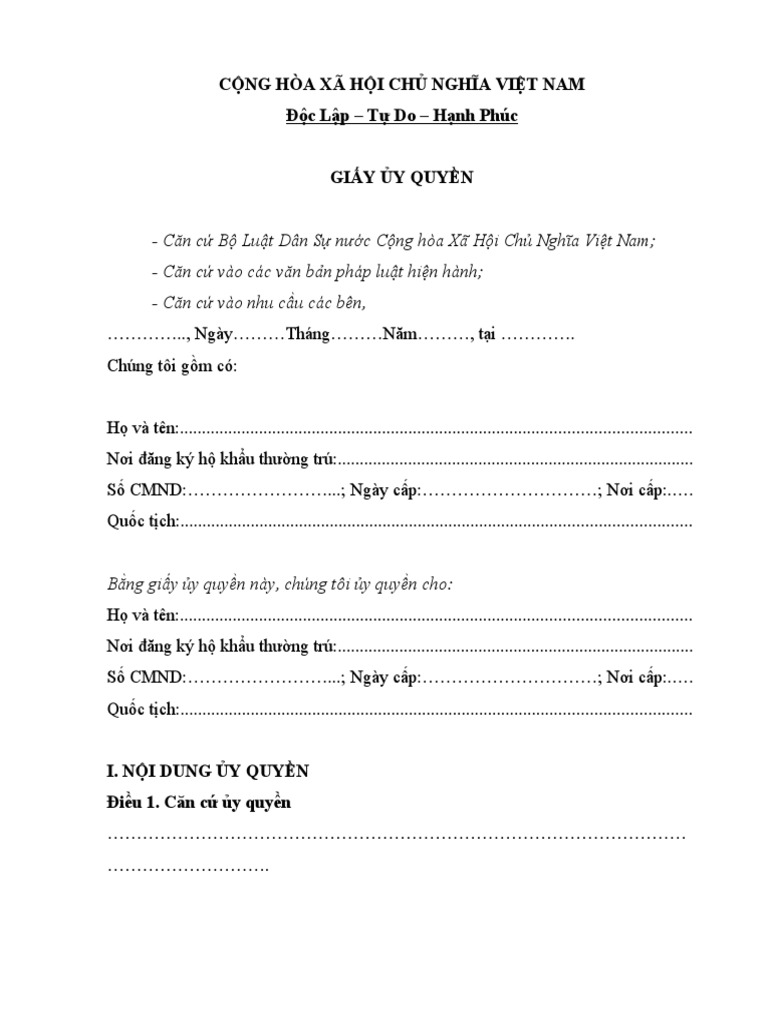 Mau Giay Uy Quyen Giai Quyet Cong Viec | PDF