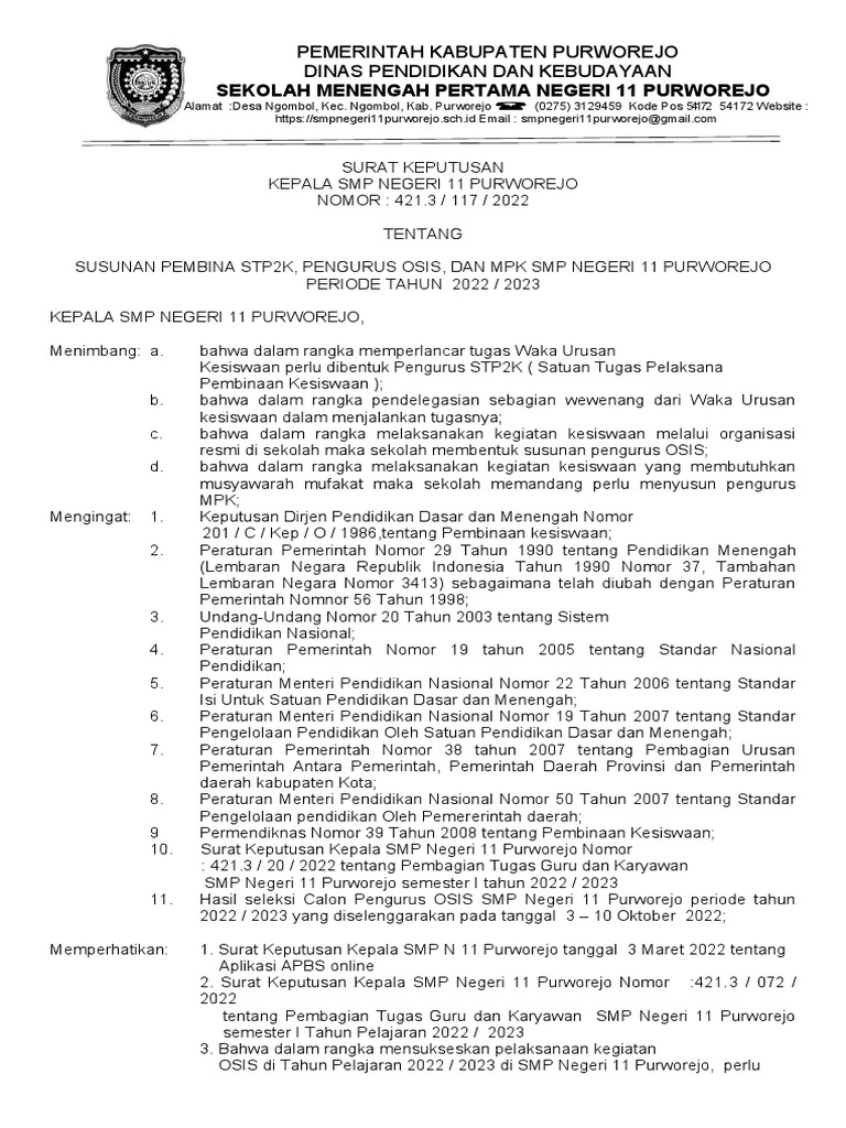 SK Pembina Stp2k, Pengurus Osis & Mpk.22.23.11 | PDF