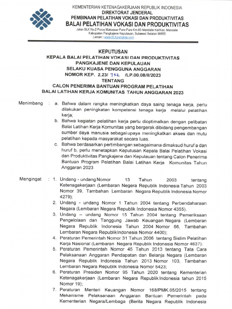 SK Calon Penerima Banprog BLKK | PDF