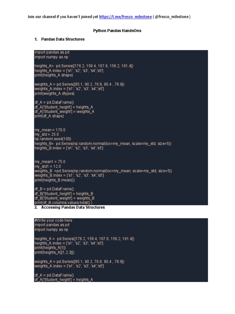Python Pandas Handson | Download Free PDF | Computing | Computer Science Python Pandas Handson | Download Free PDF | Computing | Computer Science