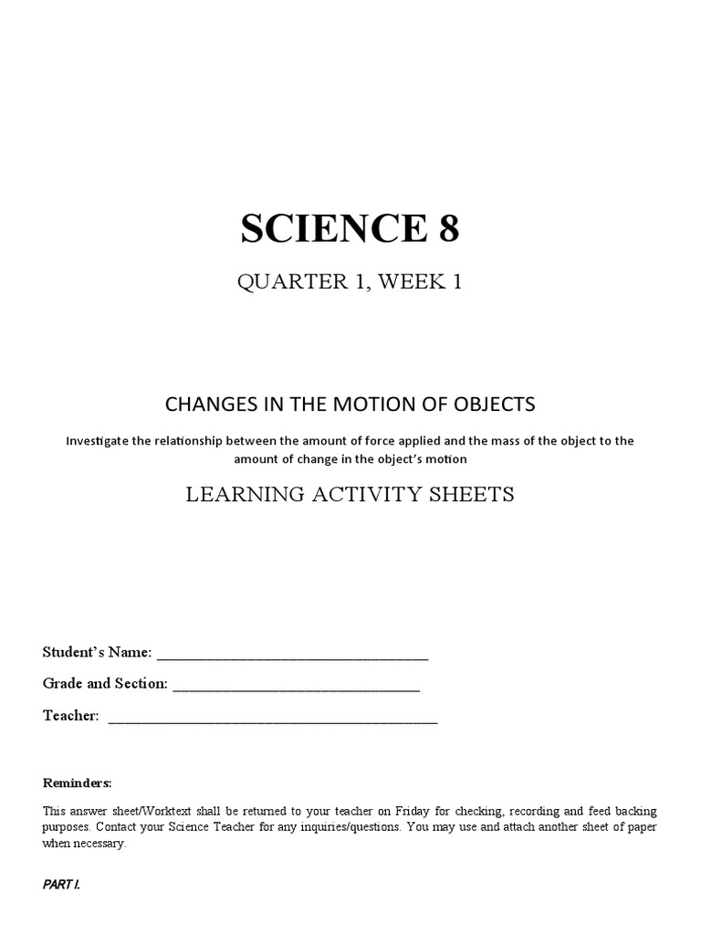 Sci 8 Q1 W1 Final | PDF | Force | Mass