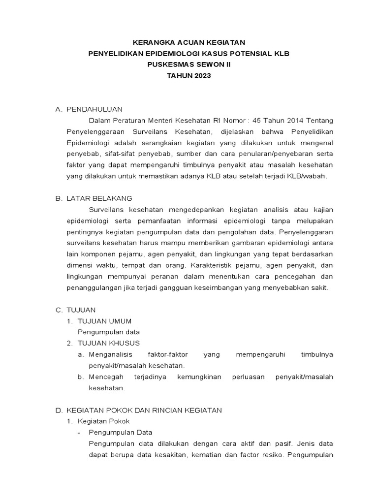 KAK PE Kasus Potensial KLB 2023 | PDF