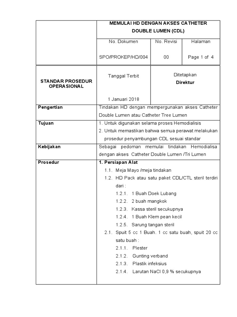 Prokep Hd. 004. Memulai HD Dengan Akses Catheter Double Lumen (CDL) | PDF