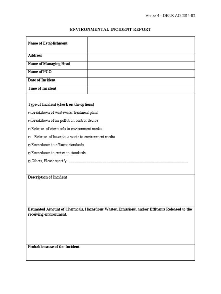 Environmental Incident Report Template | PDF | Technology & Engineering