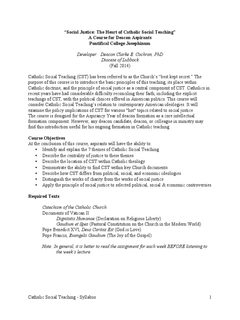 Introduction - Catholic Social Teaching - Syllabus | PDF | Catholic ...
