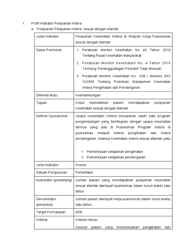 Kamus Indikator Pelayanan Indera | PDF