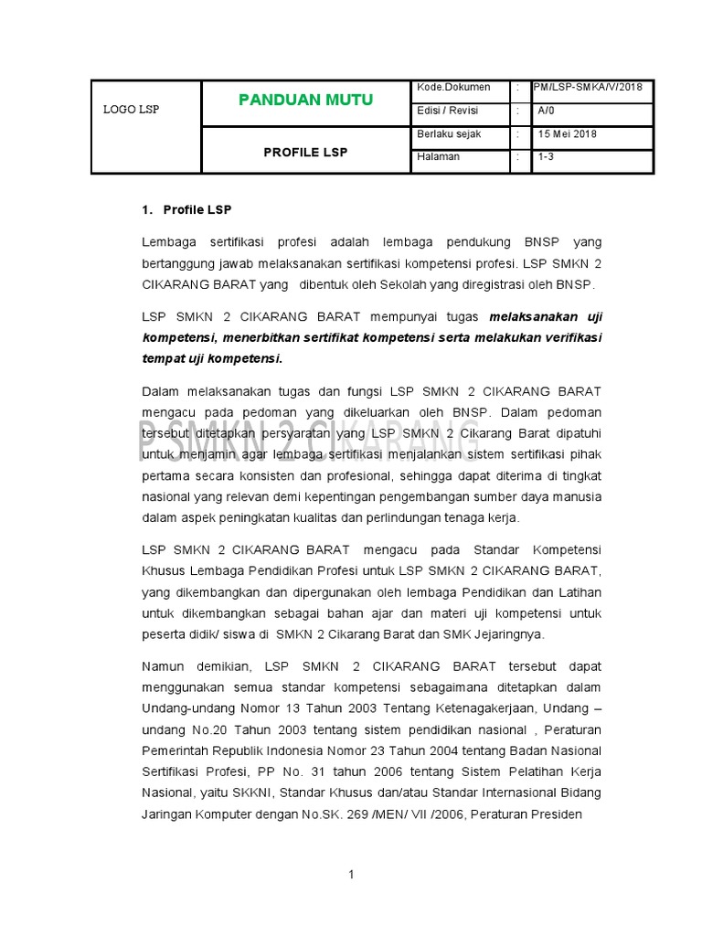01. PANDUAN MUTU rev hal 2 juni 2017 - CopyBARU | PDF