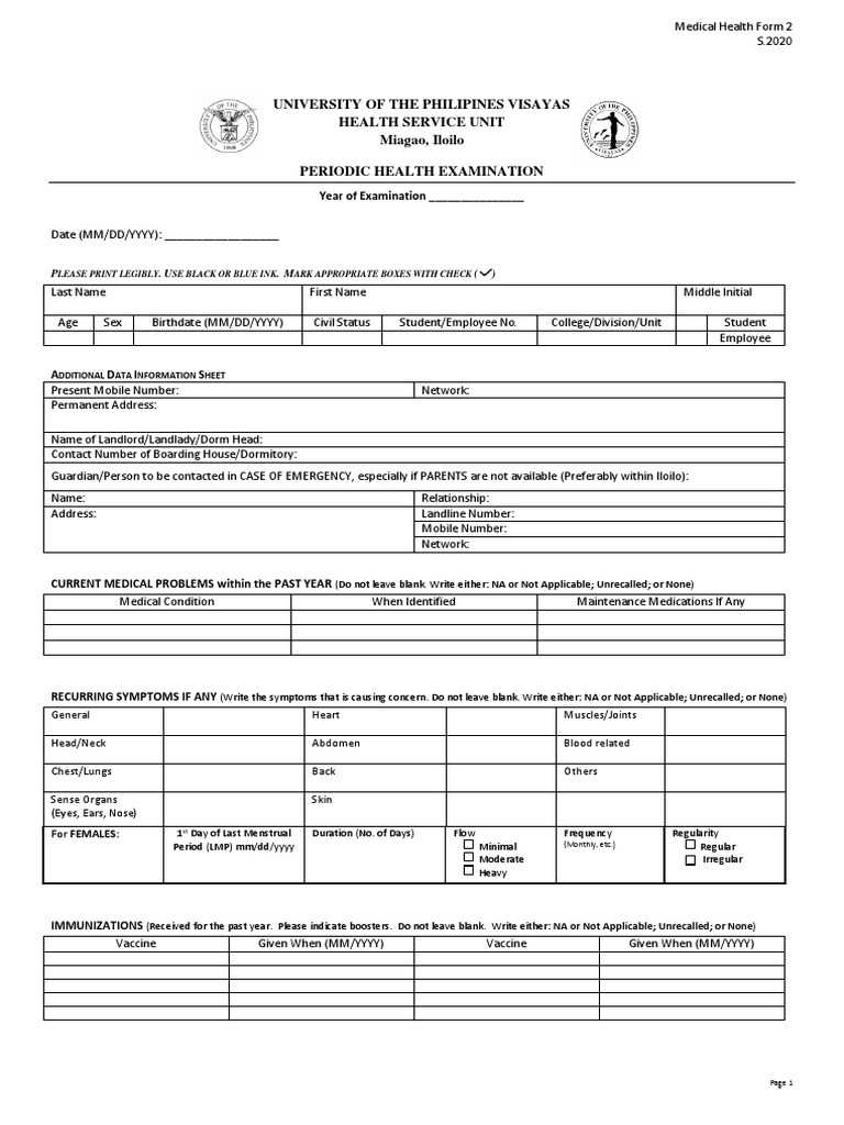 Periodic Health Examination Form 2 2020 | PDF | Medical Diagnosis | Obesity