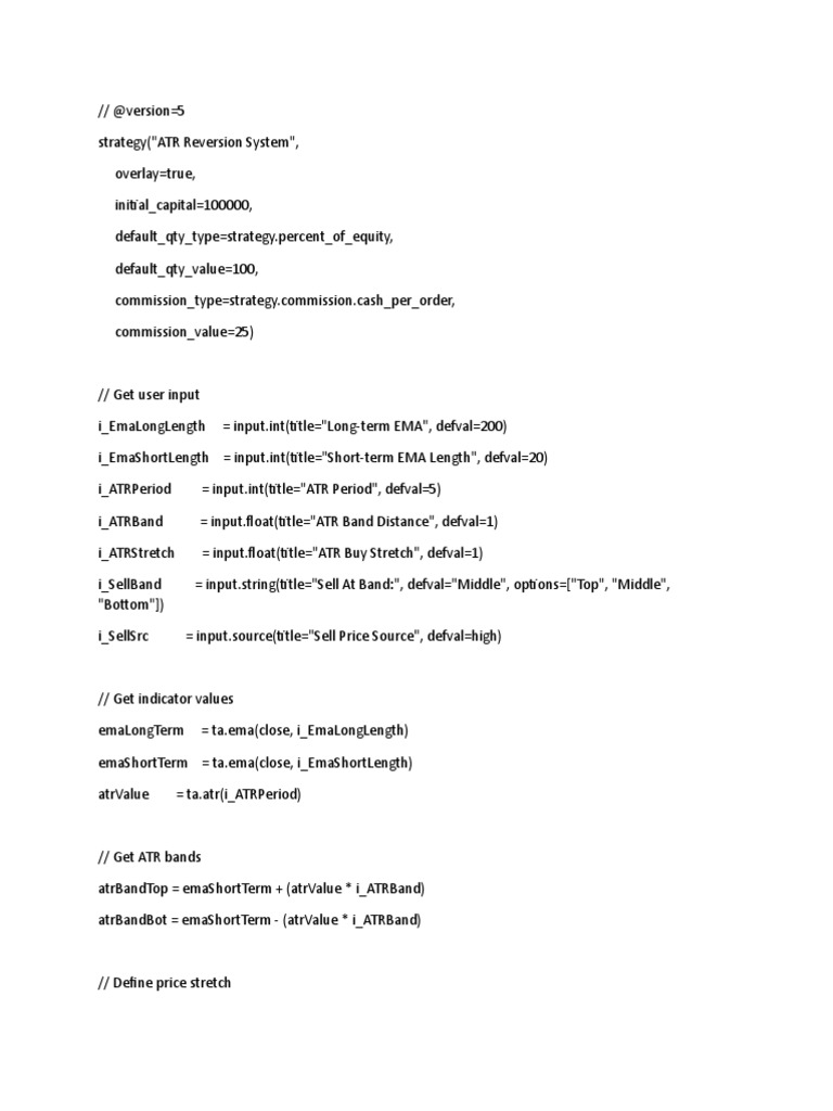 ATR Mean Reversion Strategy Pine Script Code | PDF