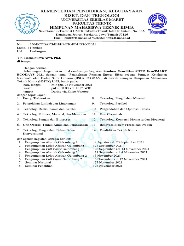 Surat Undangan Dosen - Ratna Surya Alwi, PH.D | PDF