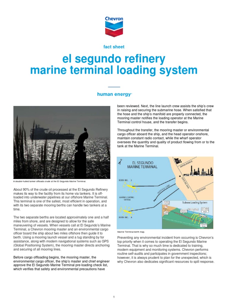 El Segundo Refinery Marine Terminal Loading System | PDF | Oil Tanker ...