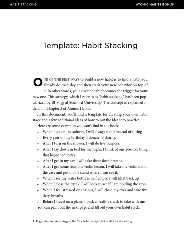 A Template for Building New Habits Through Habit Stacking and ...
