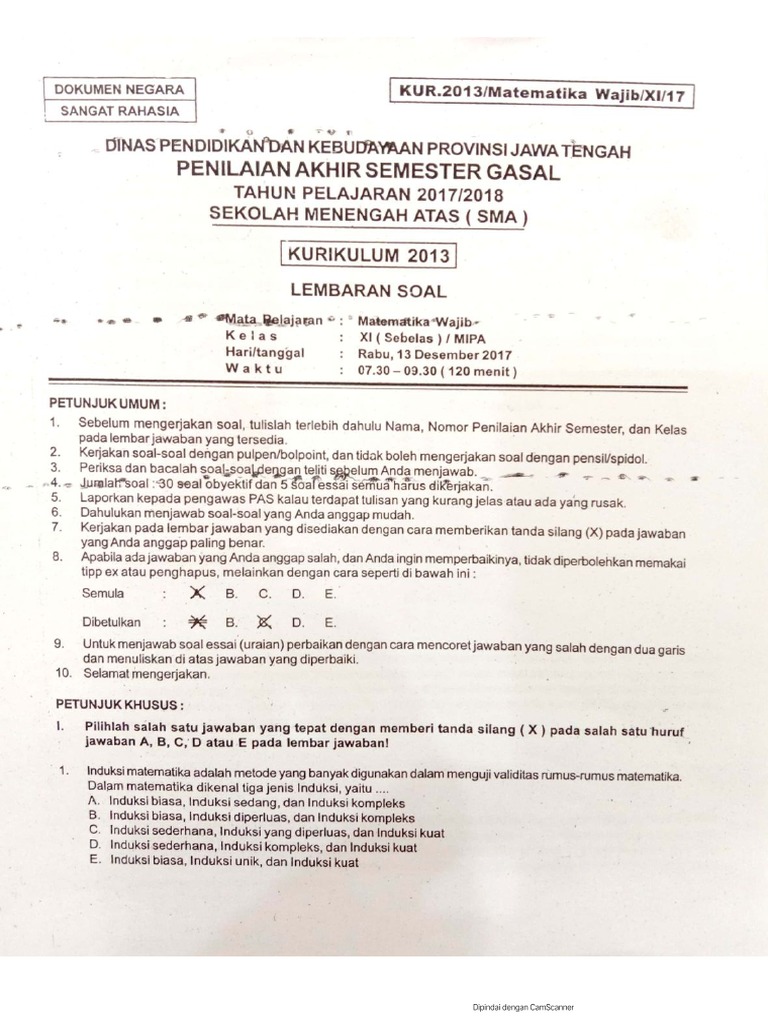 Soal Kelas Xi Mat Wajib | PDF
