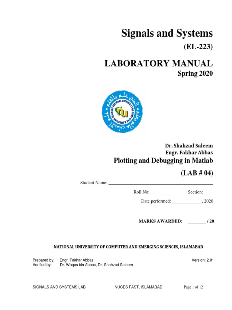 SNS Lab 04 SP 20 | PDF | Matlab | Computer Program