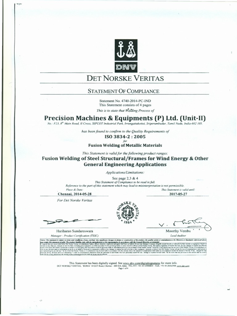 ISO 3834 Certificate | PDF | Electric Heating | Applied And ...