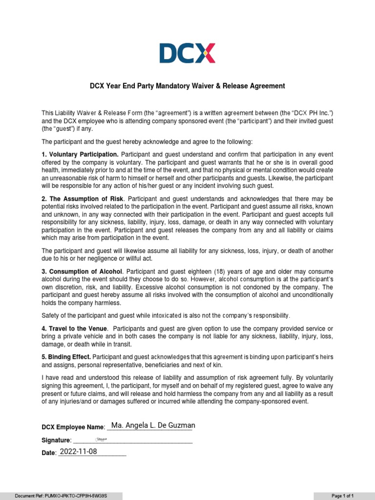 Turn Up The Fun! DCX 2022 Year-End Party Waiver | PDF | Legal Liability | Justice
