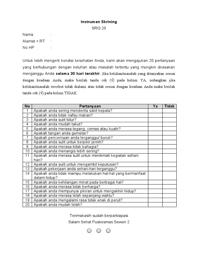 Instrumen Skrining SRQ | PDF