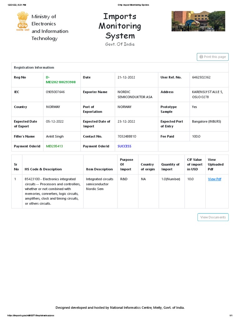 Chip Import Registration Details | PDF | Integrated Circuit | Electronics