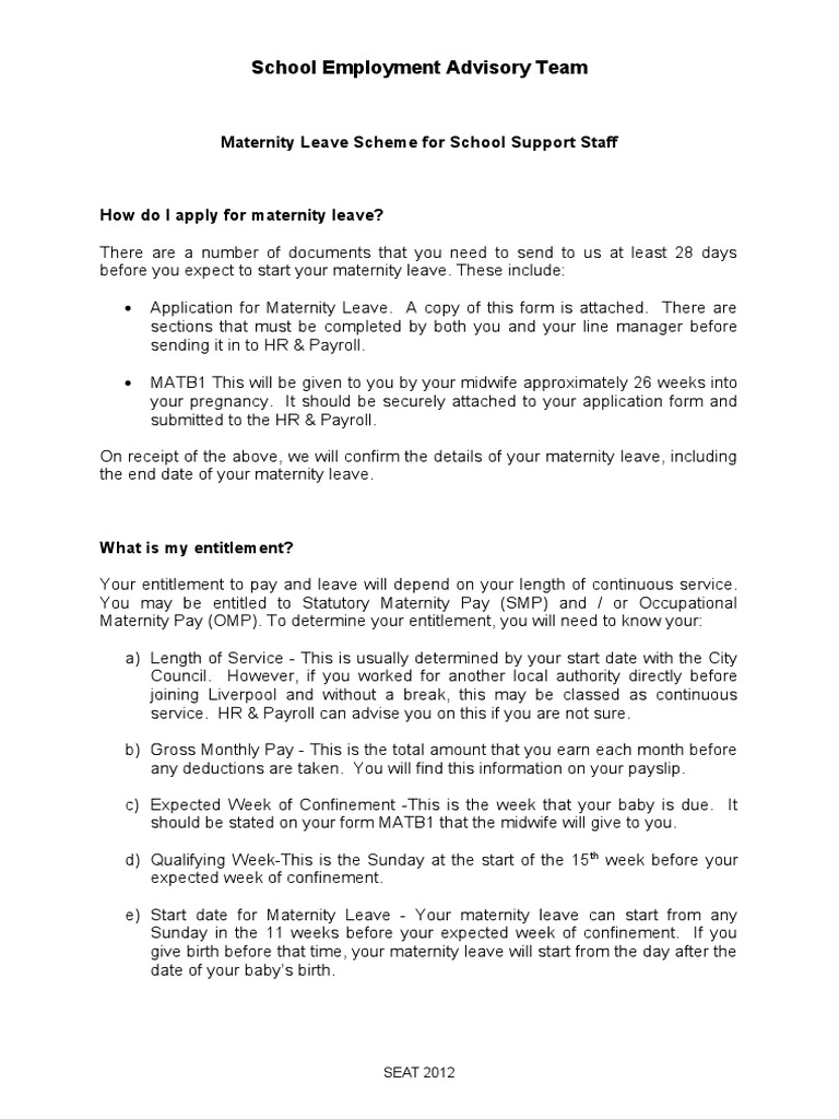 Maternity Leave Guide for School Staff | PDF | Payroll Tax | Parental Leave