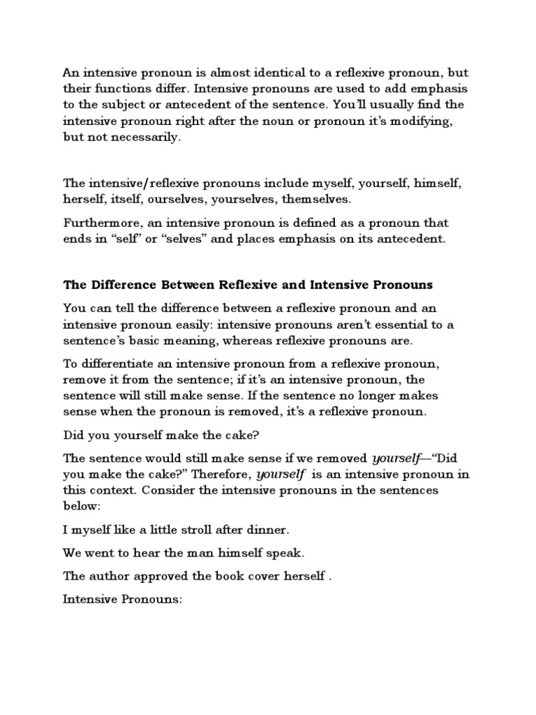 Intensive and Reflexive Pronoun | PDF | Pronoun | Linguistic Typology