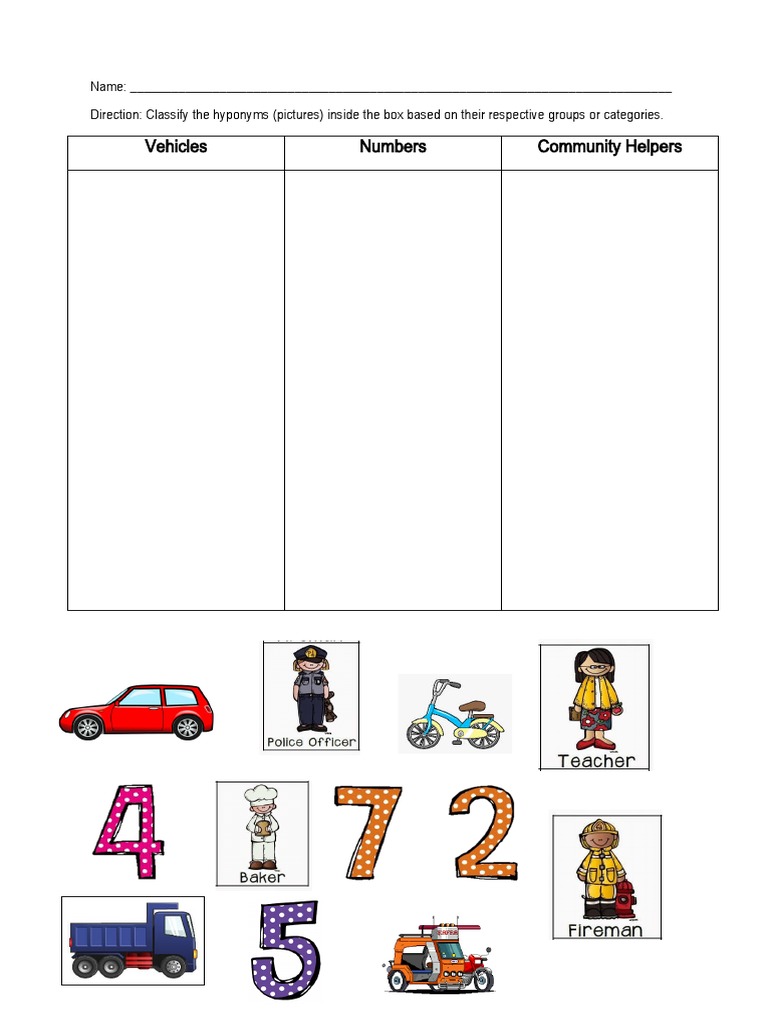 Classify pictures and match words | PDF