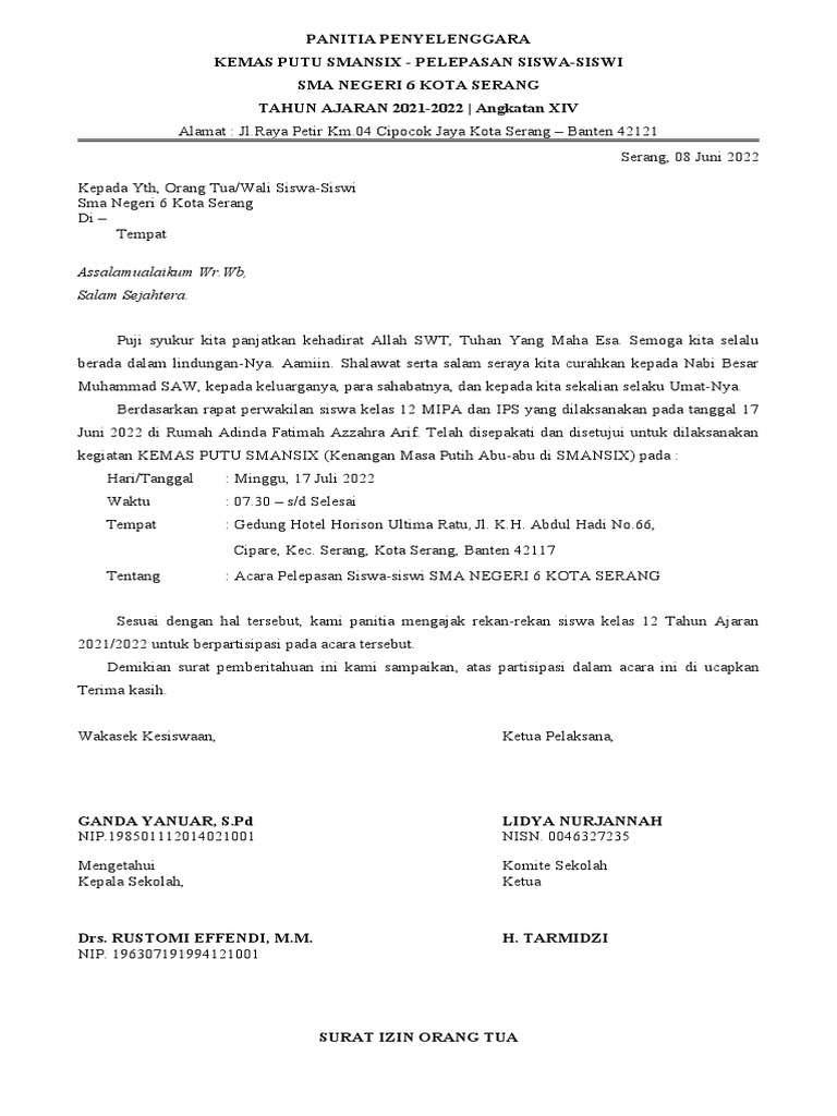 02 - Surat Pemberitahuan Dan Surat Ijin Orang Tua Siswa | PDF 02 - Surat Pemberitahuan Dan Surat Ijin Orang Tua Siswa | PDF