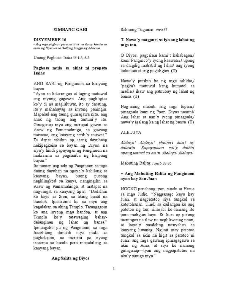 Simbang Gabi Tagalog Lectionary | PDF