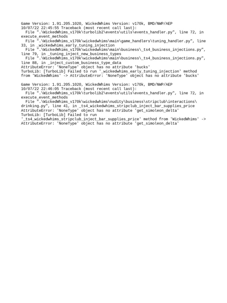 WickedWhims v170k Exception | PDF