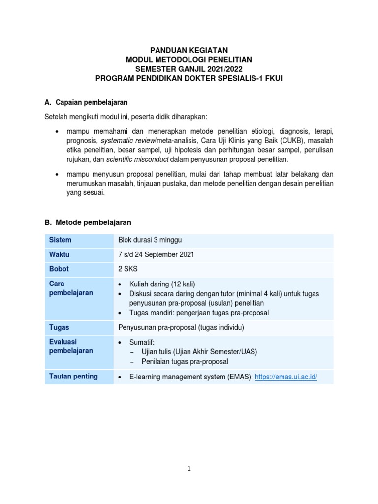 Panduan Kegiatan Modul Metlit Sp1 Gasal 2021-2022 | PDF