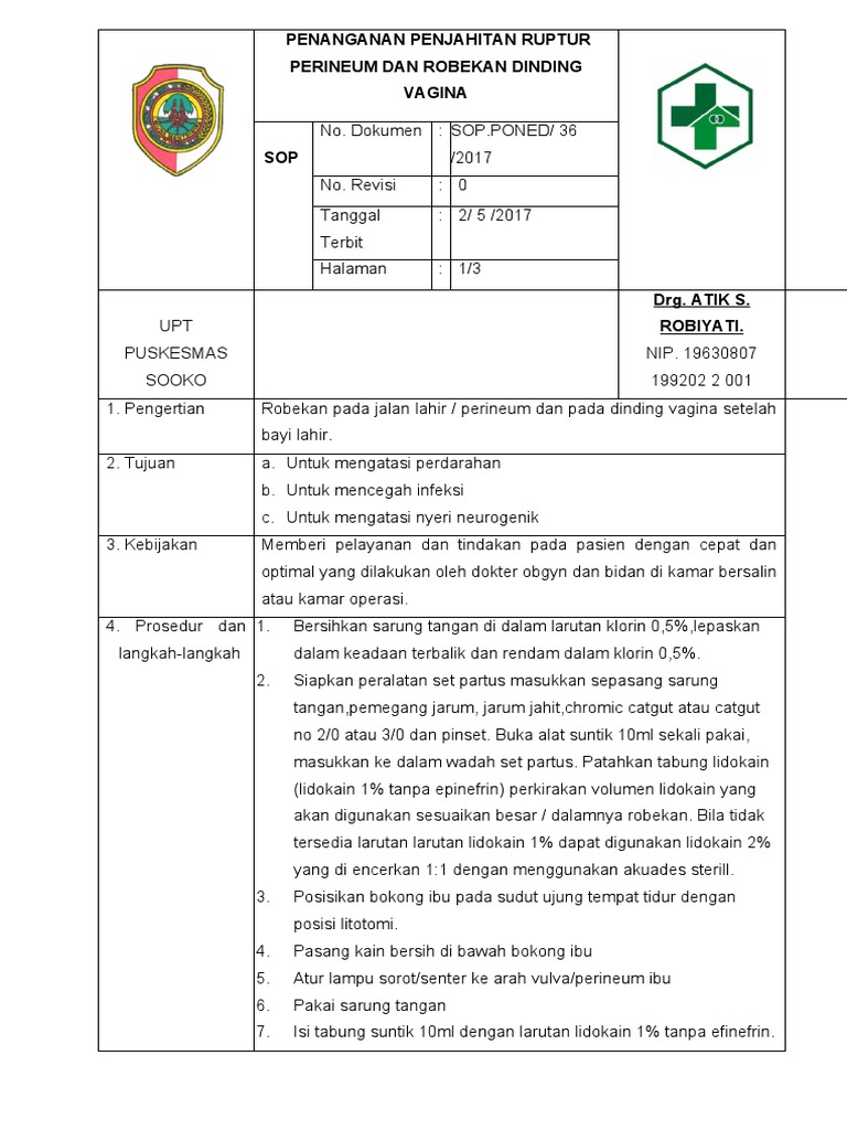 Sop 1 Penjahitan Ruptur Perineum Dan Robekan Dinding Vagina | PDF