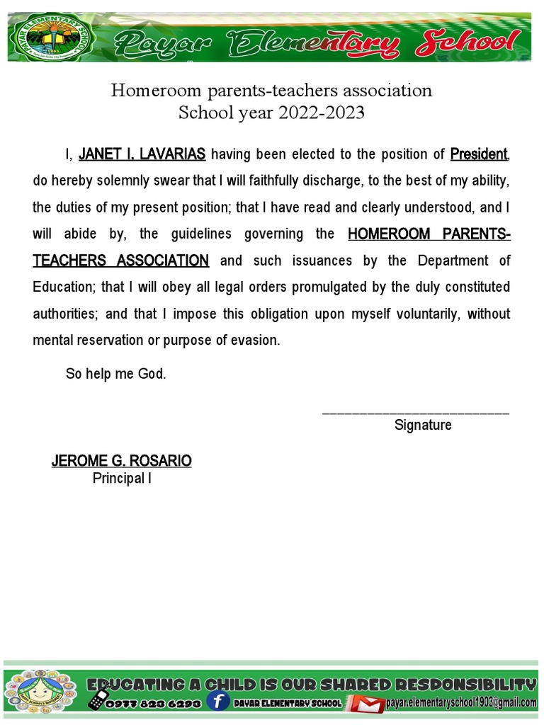 Oath of Office Hpta | PDF