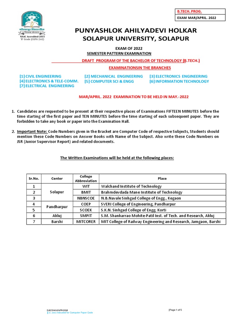 B.Tech Exam Schedule May 2022 | PDF | Engineering | Internet Of Things