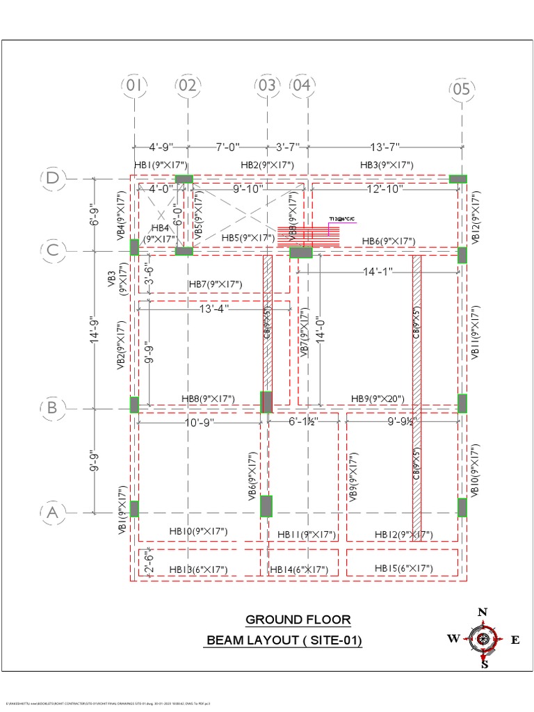 GROUND FLOOR BEAM LAYOUT SITE-01 at ROHIT | PDF