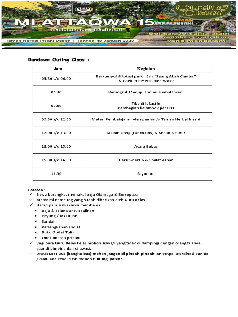 Rundown Outing Class Taman Herbal Insani | PDF