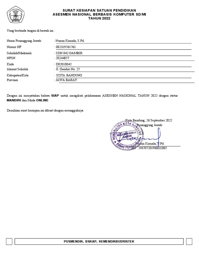 Surat Kesiapan | PDF