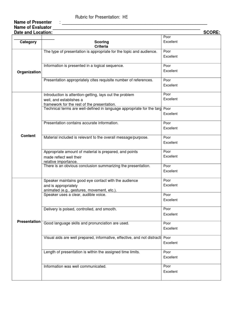Presentation Rubric PDF | PDF | Rubric (Academic) | Information