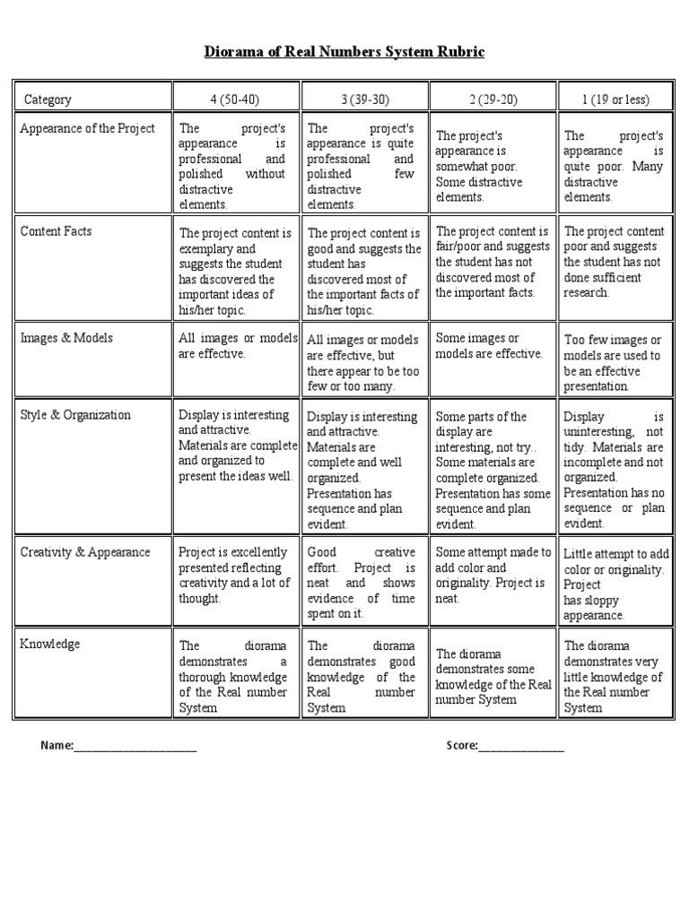 Diorama Rubric Project | PDF | Cognition