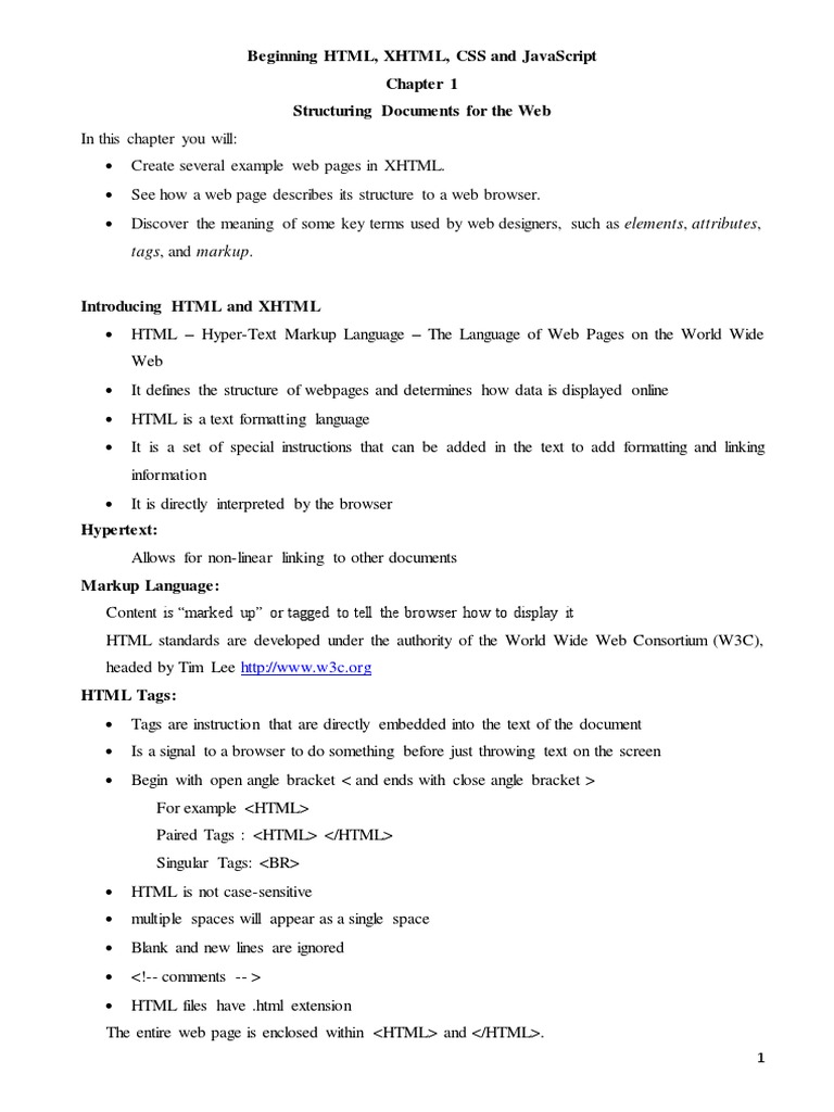 Chapter 1 | PDF | Html | Html Element