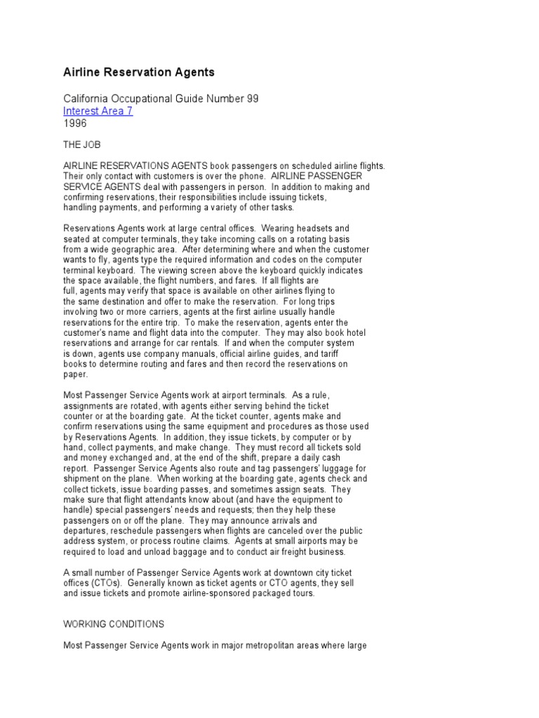 Airline Reservation Agents | PDF | Airlines | Employment