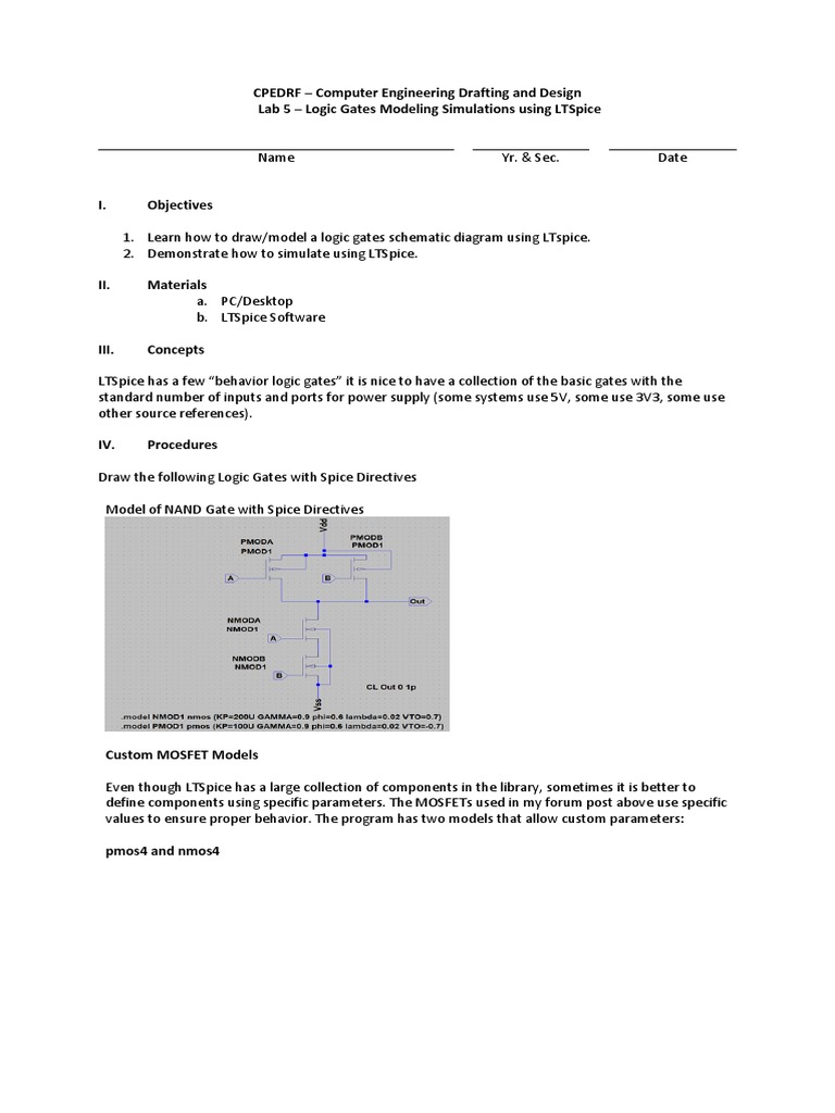 Lab5 - Logic Gates Simulation Using LTSpice | PDF | Mosfet | Logic Gate