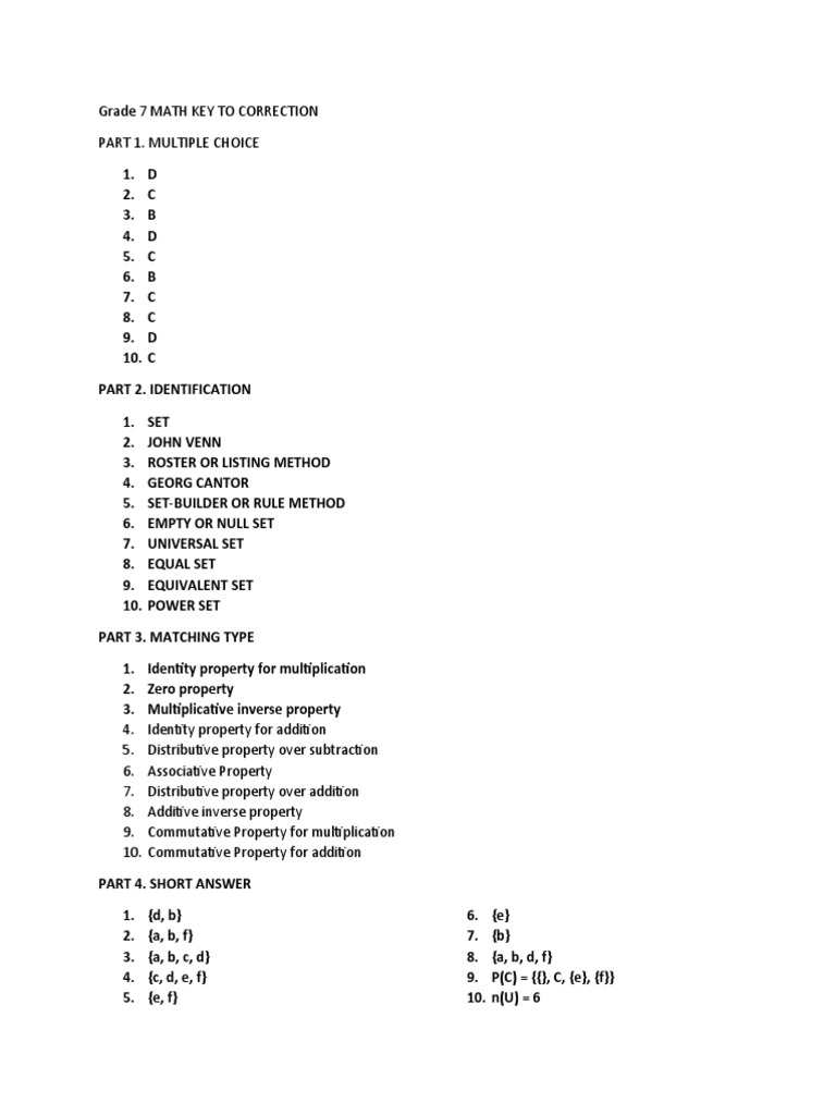 Grade 7 Math Answer Key | PDF | Multiplication | Mathematics
