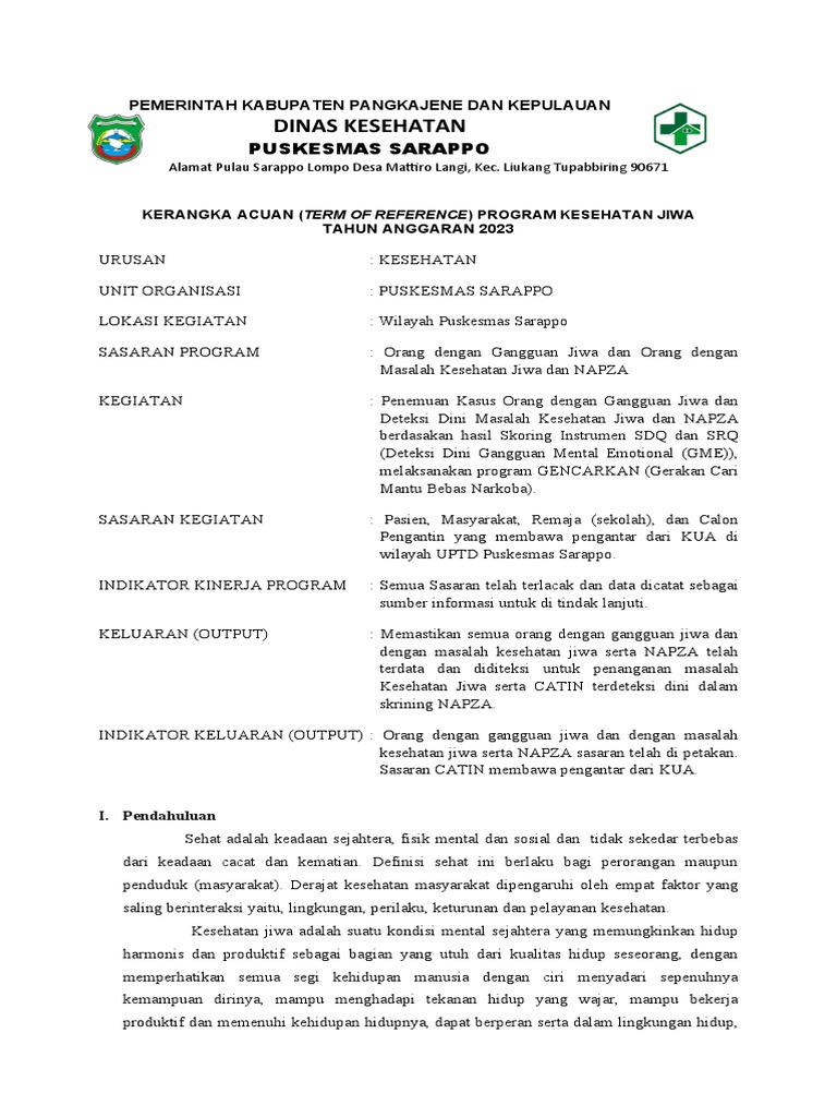 Program Kesehatan Jiwa Puskesmas Sarappo | PDF