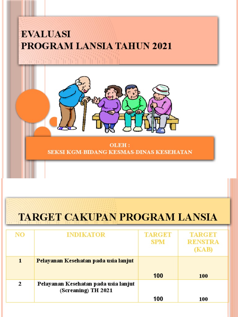 Evaluasi Program Lansia Tahun 2021: Oleh: Seksi Kgm-Bidang Kesmas-Dinas Kesehatan | PDF