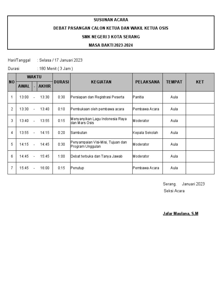 Susunan Acara Pemilihan Ketua OSIS | PDF